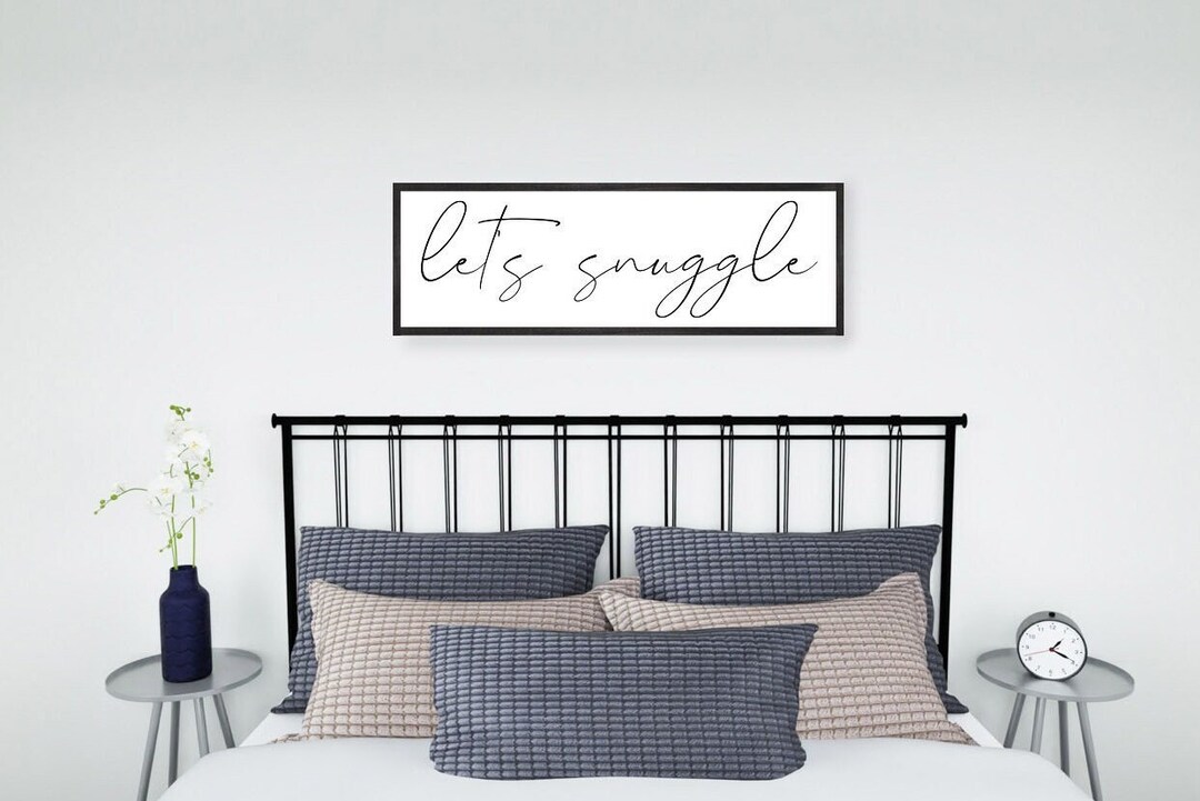 Let's Snuggle Sign, Bedroom Decor, Sign for Above Bed, Master Bedroom ...
