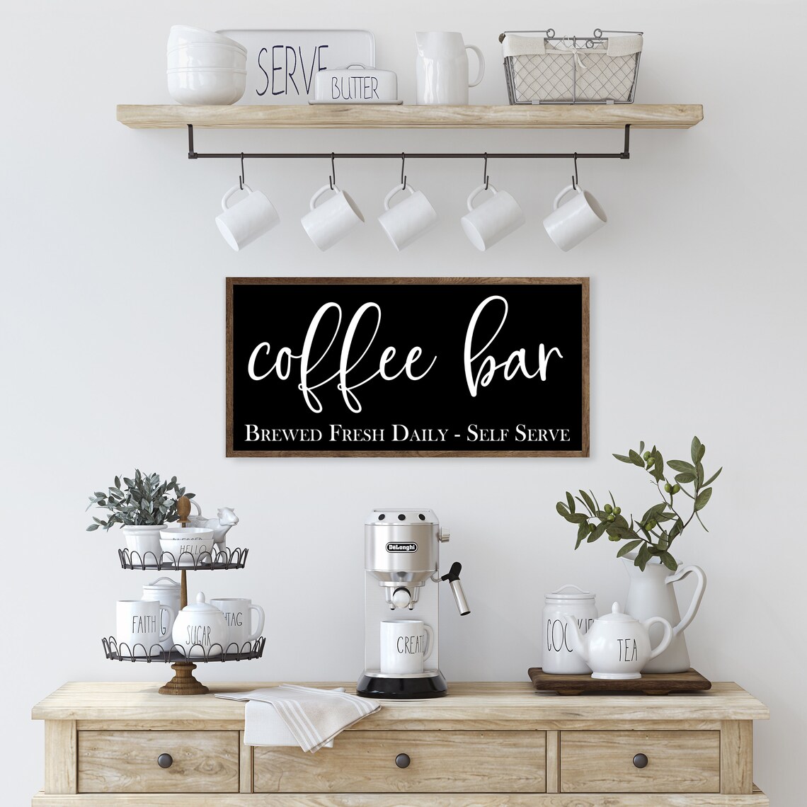 Coffee Sign Coffee Bar Brewed Fresh Daily Self Serve Sign - Etsy
