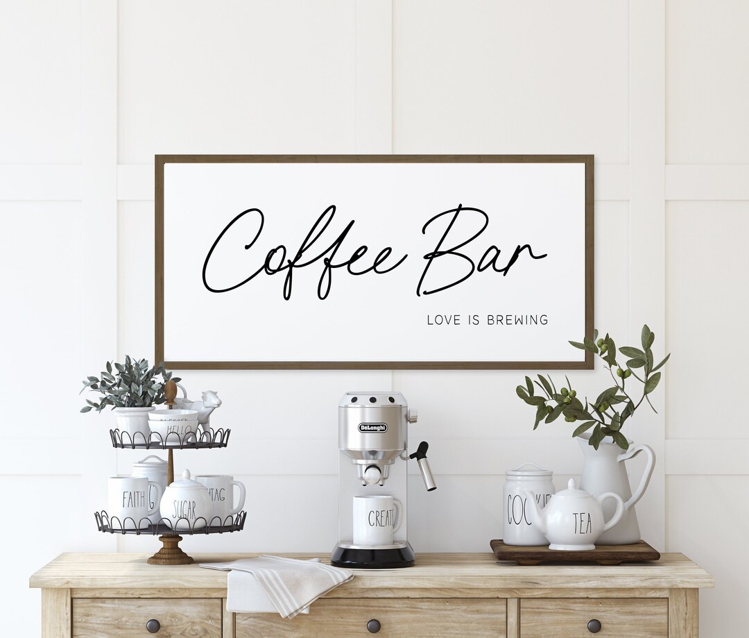 Coffee Bar Sign, Kitchen Wall Decor, Coffee Bar Love is Brewing Sign ...