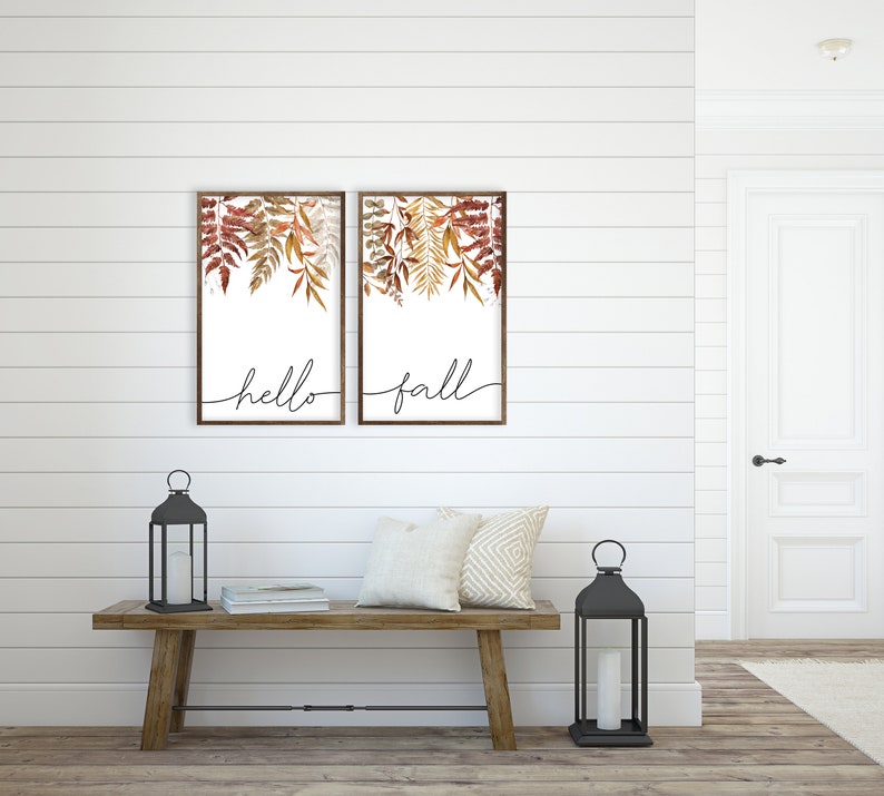 Fall Wall Decor Hello Fall Sign Botanical Wall Art Fall - Etsy