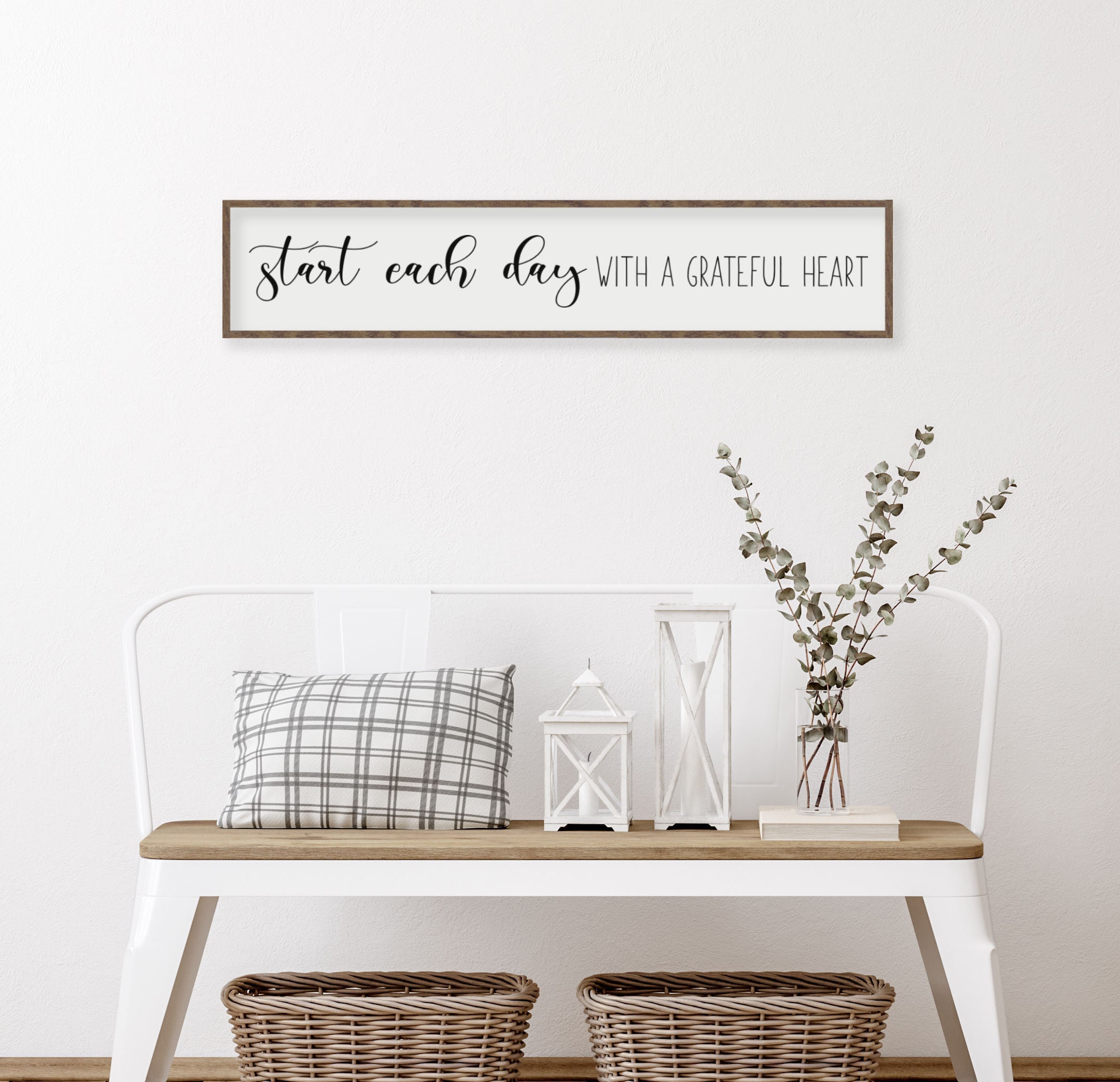 Start each day with a grateful heart sign wood signs wall | Etsy