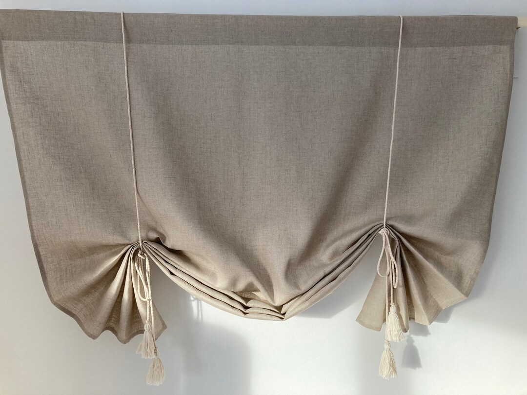 Natural Linen Roman Curtain, Linen Curtain Panel With Ties, Blind Tie ...