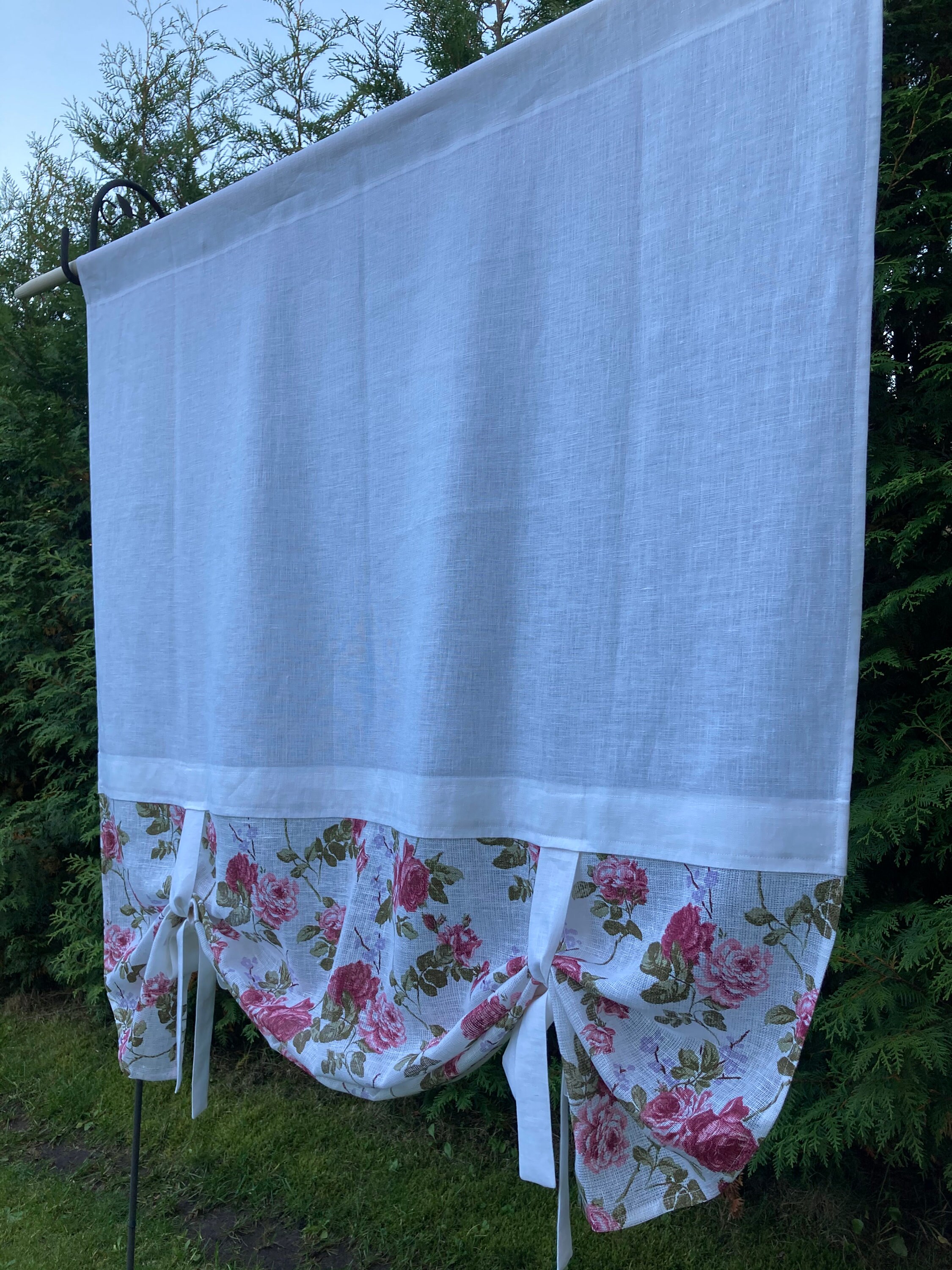 Roman Curtain Panel With Ties. Linen Floral Curtains Roll up Shade ...