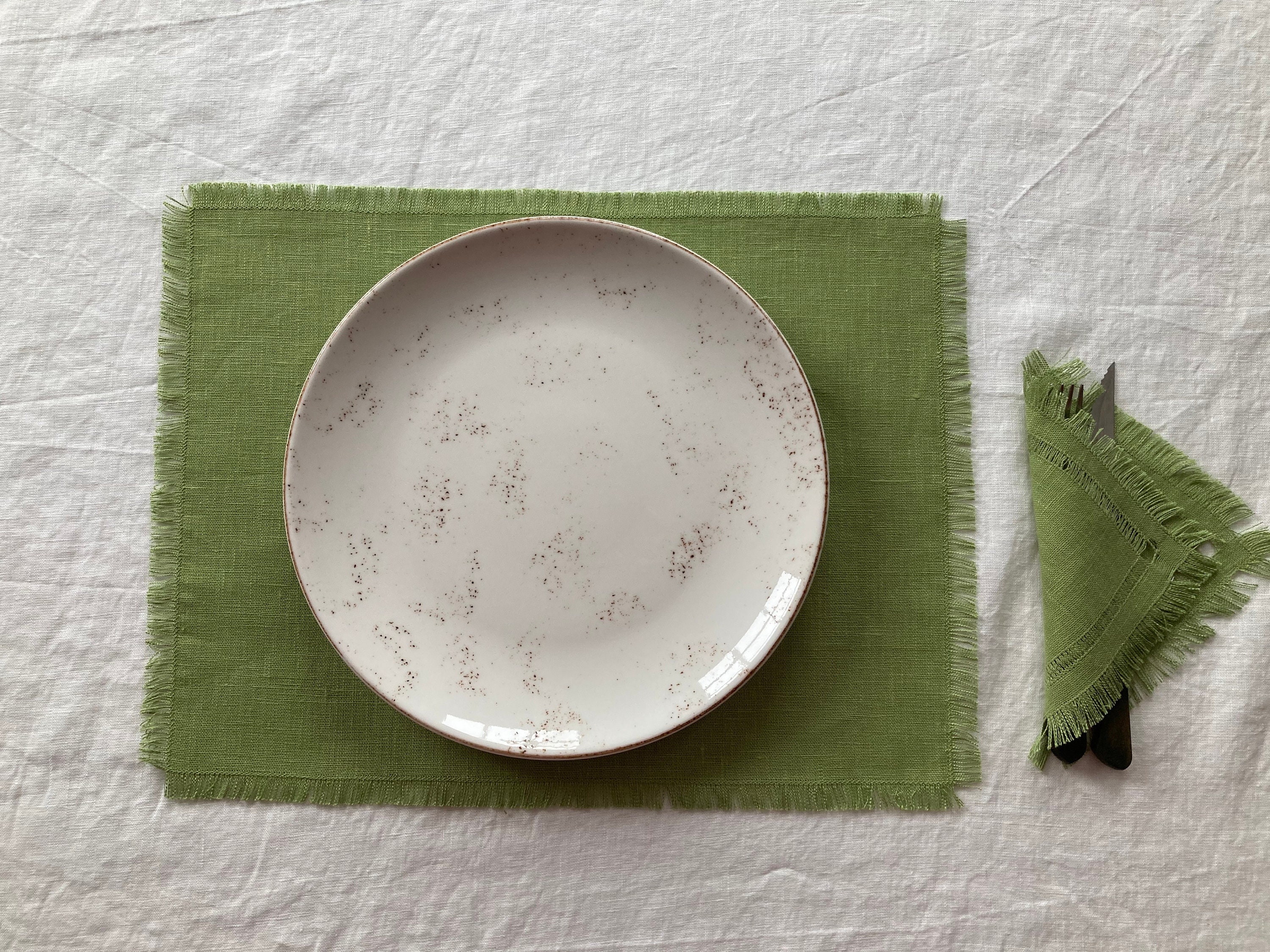 Green Placemat Set, Rustic Linen Placemats, Handmade Fabric Placemats ...