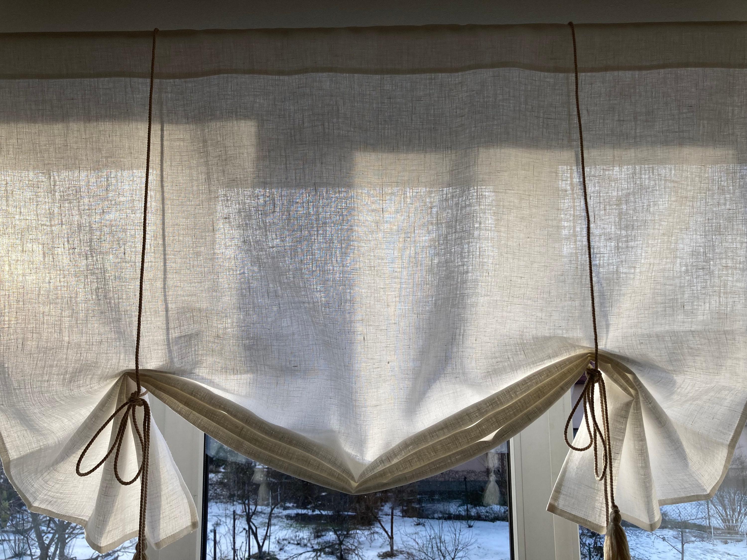 Of White Roman Curtain, Linen Curtain Panel With Ties, Blind Tie up ...