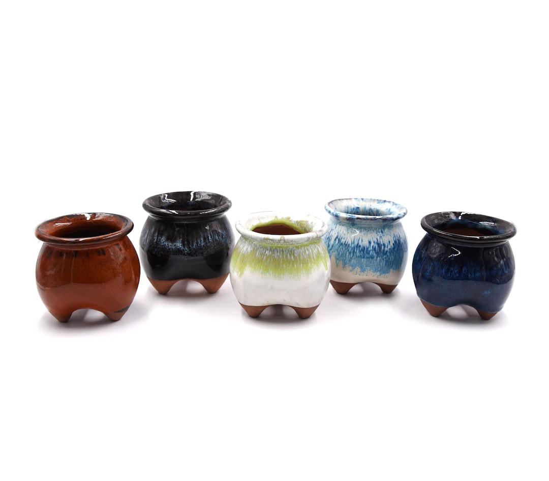 Handmade Glazed Ceramic Bonsai Pot Set - 3.5 Inch Purple Clay Planters ...