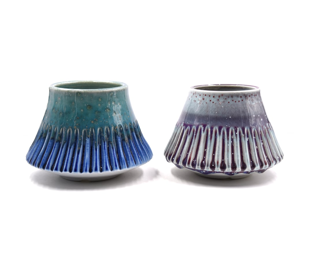 5"inches Flow Glaze Vertical Lines volcano Style Tank Planter Pot ...