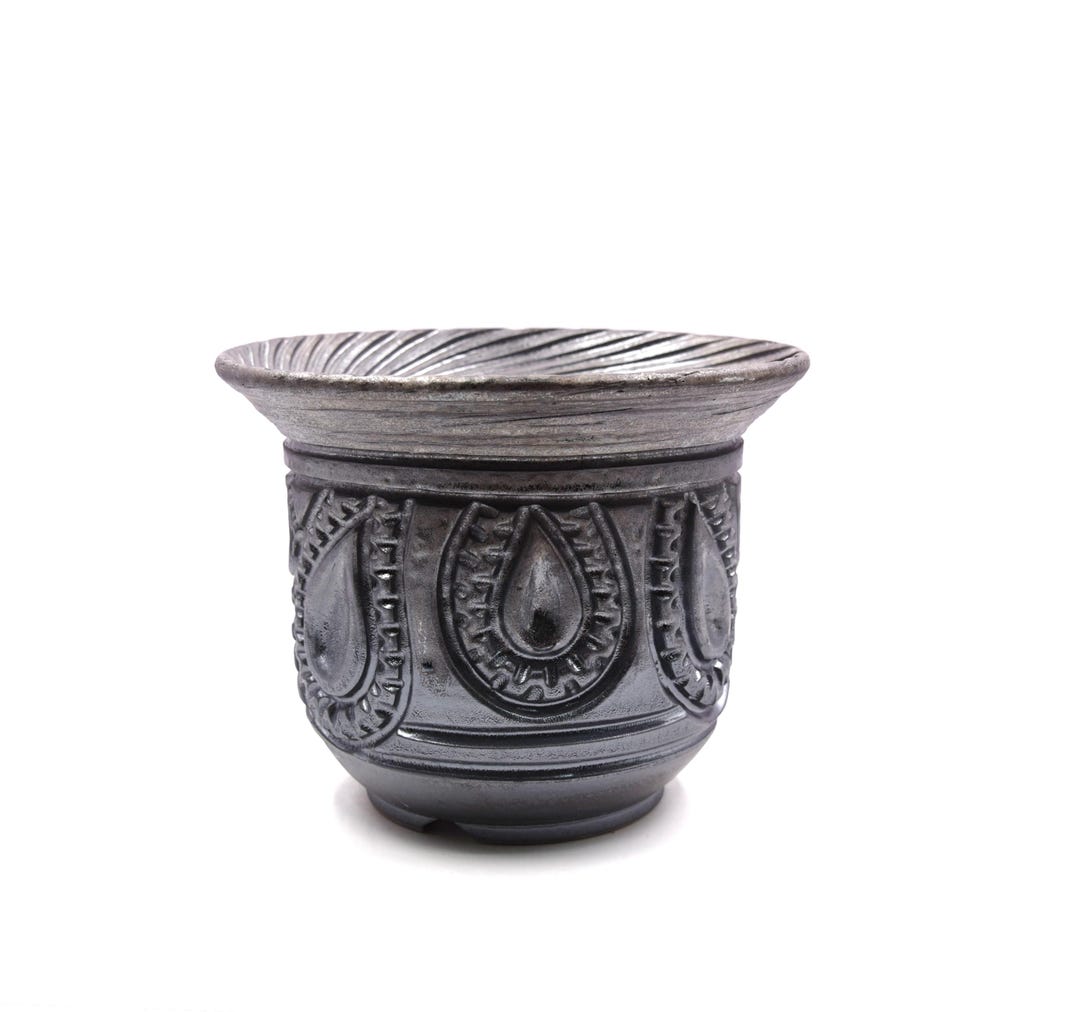 8 1/2"inches Handmade Carve Shiny Silver Style Planter Pot Succulent ...