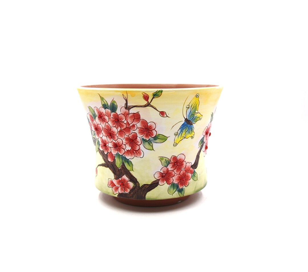 6 5/8inches Hand Painted Cherry Tree Planter Pot - Etsy