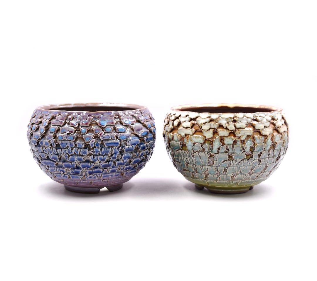 6 3/4"inches Carve Hand Glaze Dragon Scales Planter Pot Succulents Pots ...