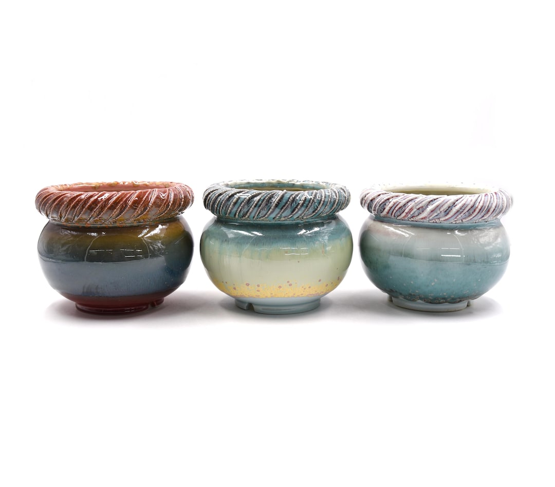 4 5/8"inches glaze Hemp Rope Mouth Style tank Pot Planter Pot Succulent ...