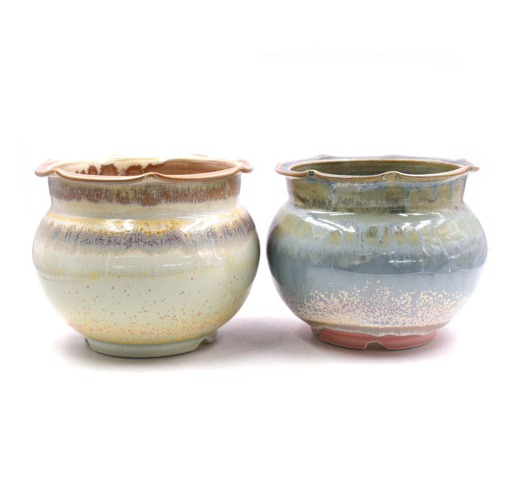 6 1/4"inches glaze Earthen Jar Wave Mouth Style tank Pot Planter Pot ...