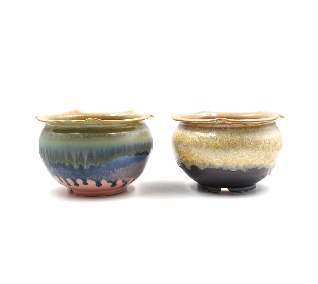 6"inches Glaze Flow Wave Canister Style Tank Planter Pot Succulent Pot ...