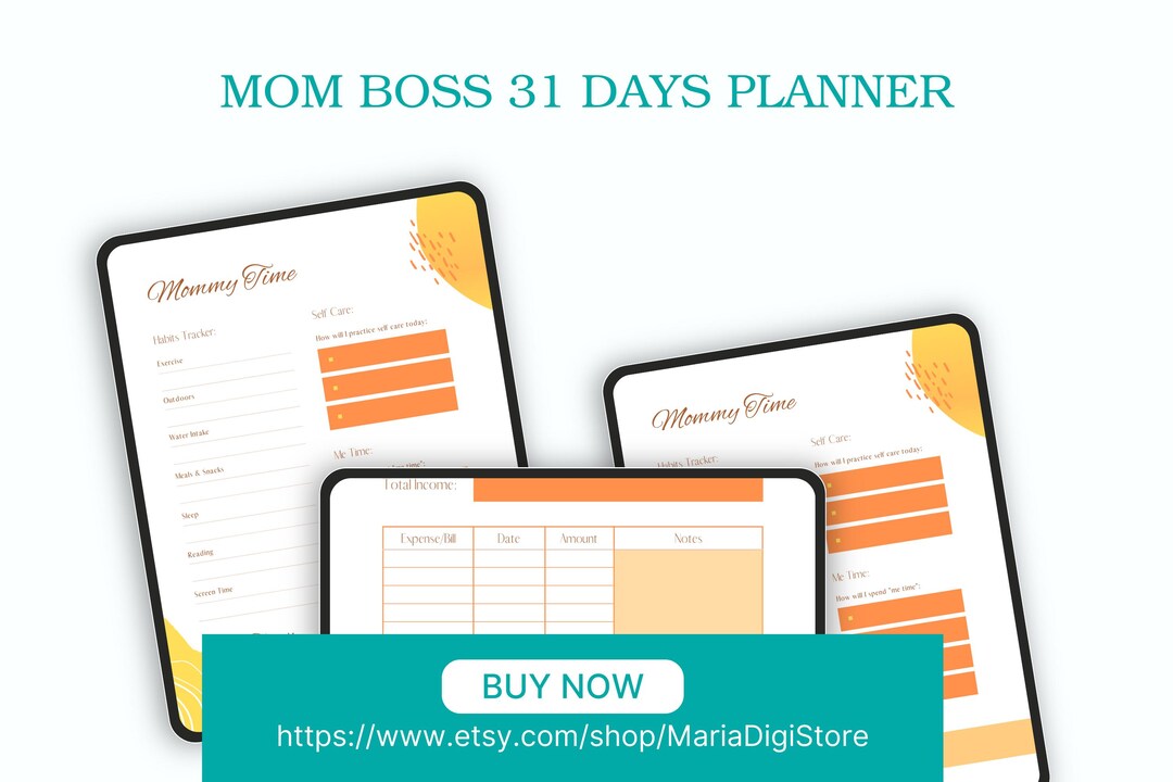 Mom Planner Printable | 31-day Planner, Habit Tracker, Expense Tracker ...