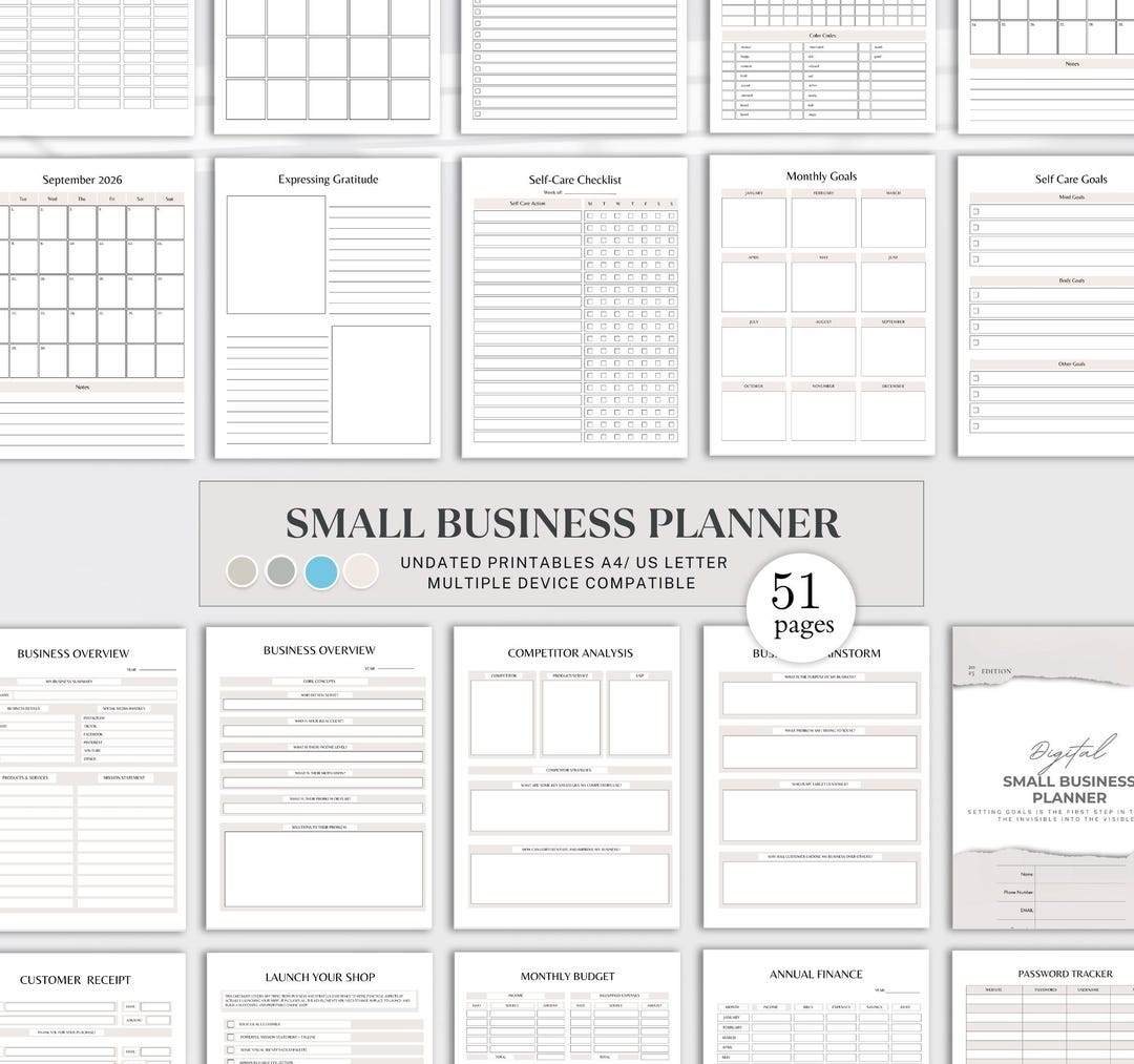 Small Business Planner - Printable Entrepreneur Organizer, Goal Setting ...