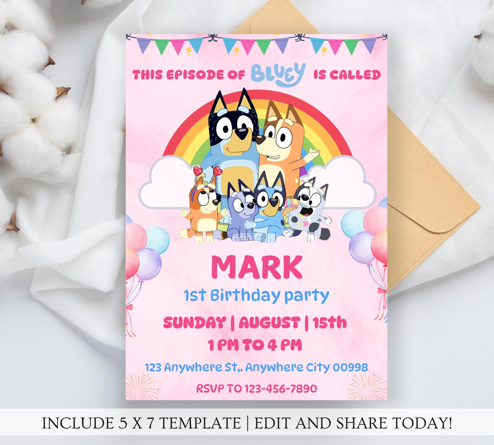 Editable Bluey Birthday Invitation, Bluey Digital Invitation, Bluey ...