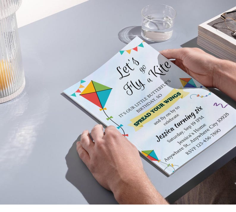 Editable Kite Birthday Invitation, Let's Go Fly Girl's Birthday ...