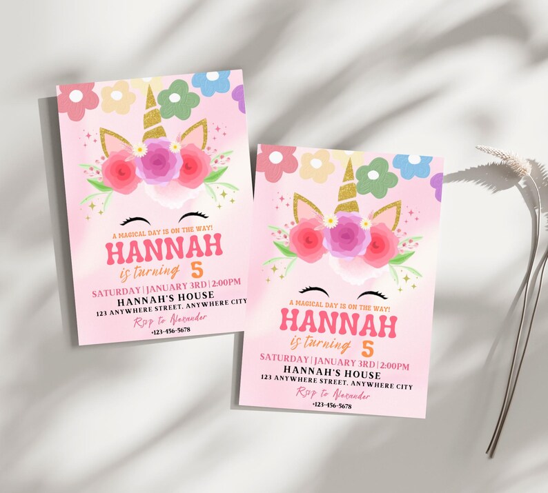 Unicorn Birthday Invitation: Rainbow, Sparkles, Gold (editable Digital ...