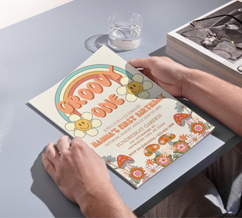 Groovy Birthday Invitation, Retro Daisy Party (editable Canva Template ...