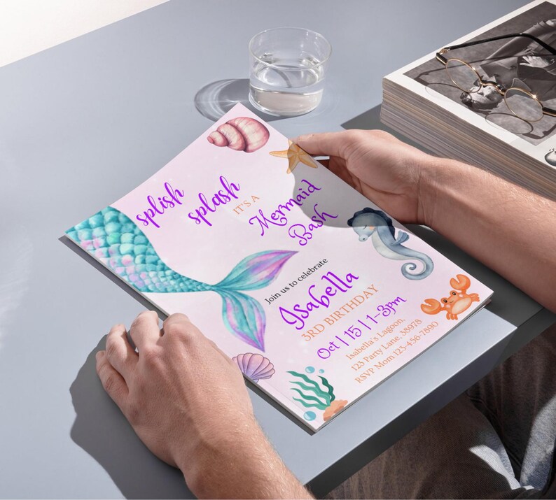 Mermaid Birthday Invitation Editable Canva Instant Download | Under the ...