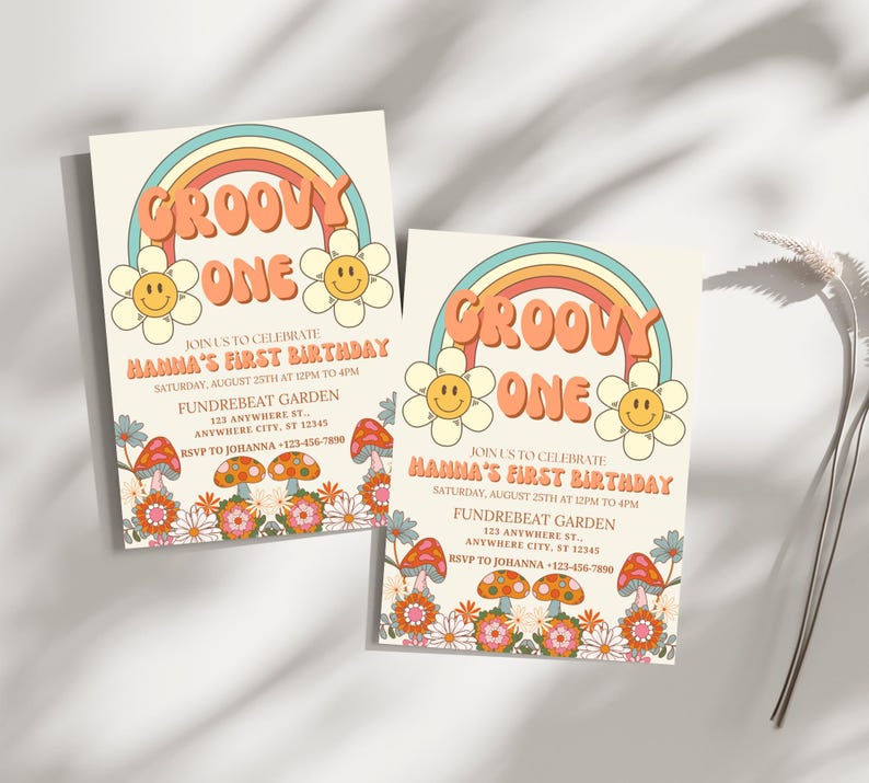 Groovy Birthday Invitation, Retro Daisy Party (editable Canva Template ...
