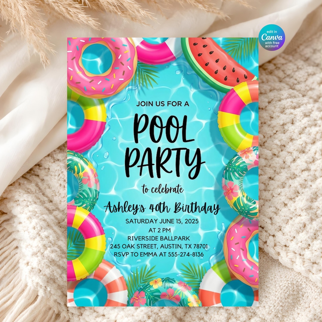 Pool Party Birthday Invitation Template | Summer Pool Party Invite ...