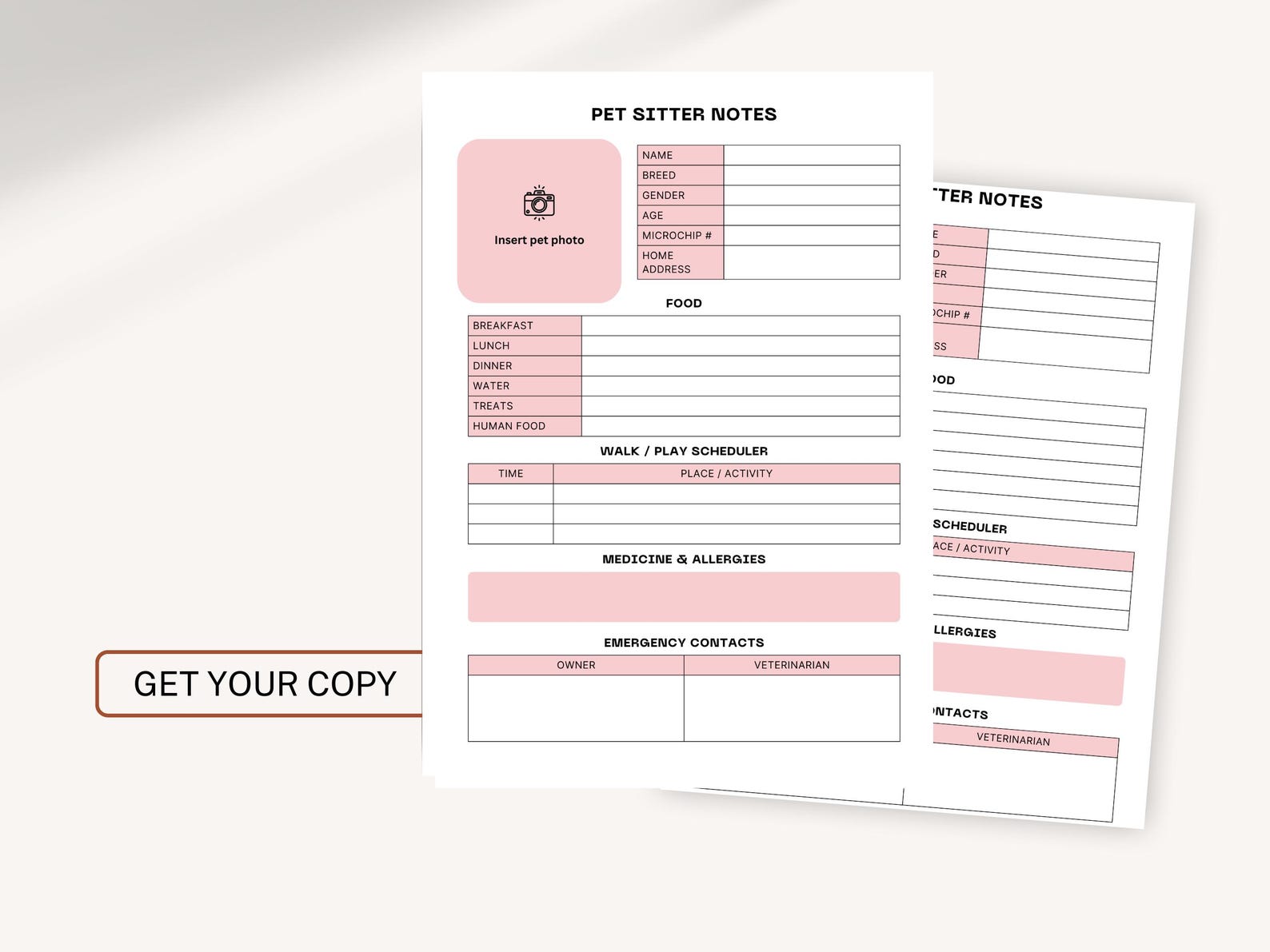 Pet Sitter Notes Template – Printable Pet Care Instructions, Pet ...