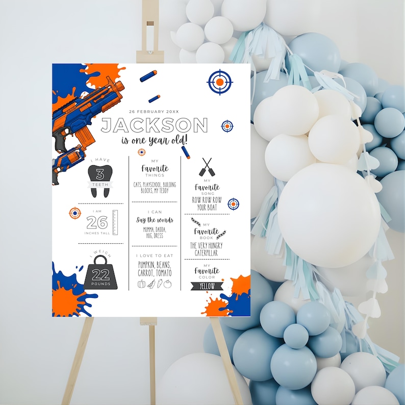 Blaster Birthday Milestone Sign | Dart Battle Party Poster | Editable ...
