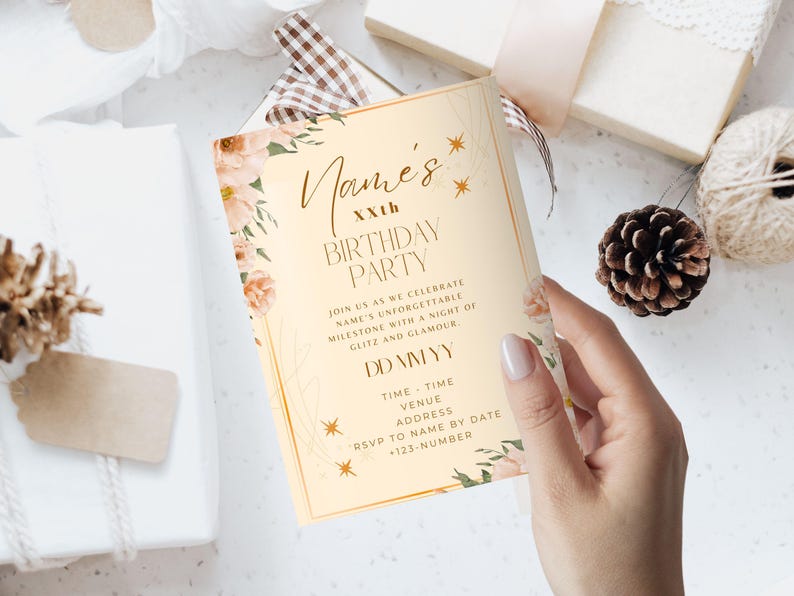 Editable Beige Birthday Party Invitation Template | Minimalist ...