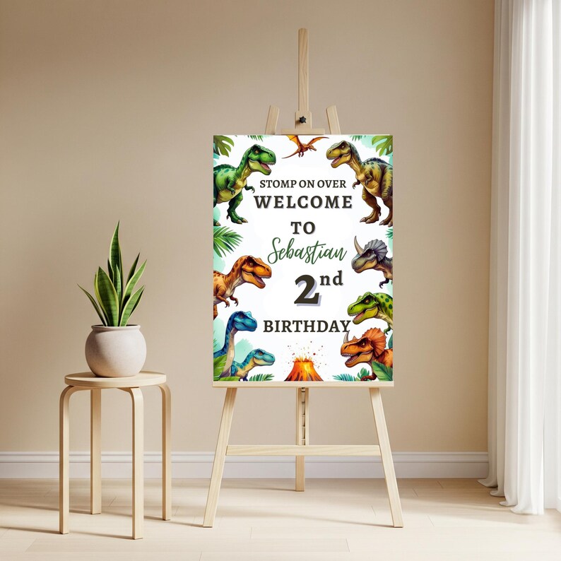 Dinosaur Welcome Sign Canva Template Editable Dino Party Entrance Decor ...
