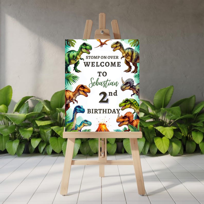 Dinosaur Welcome Sign Canva Template Editable Dino Party Entrance Decor ...