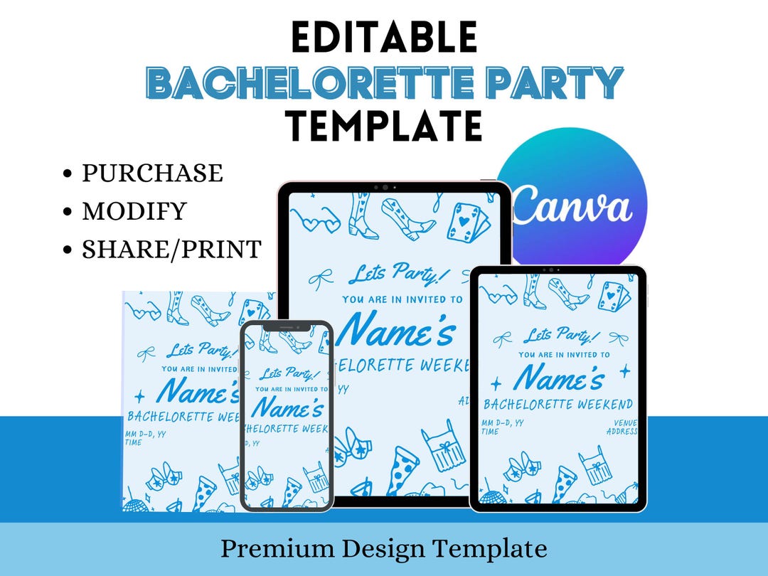 Editable Bachelorette Invitation Template Canva Instant Download Bridal ...