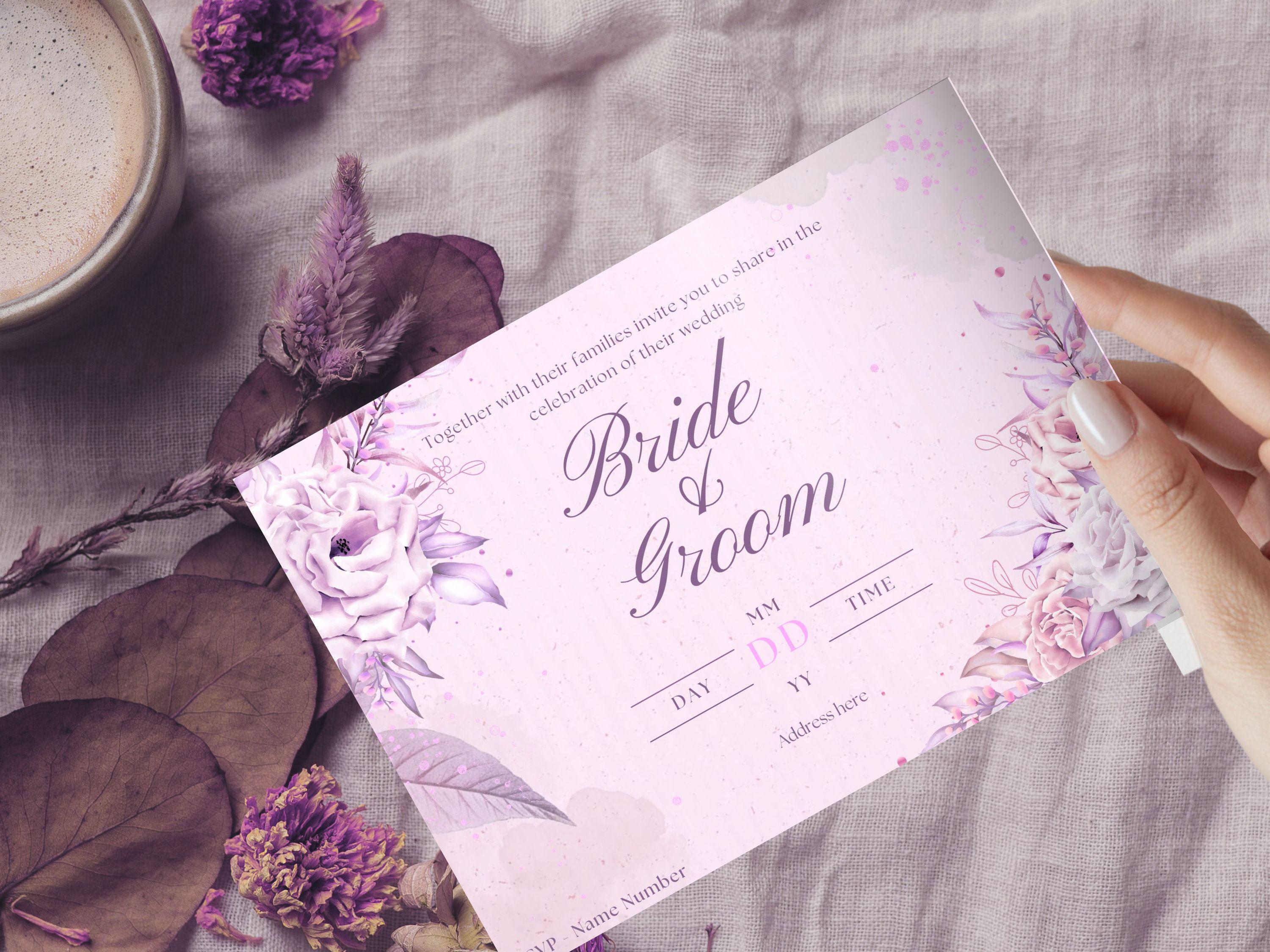 Editable Pink Floral Landscape Wedding Invitation Template | Digital ...