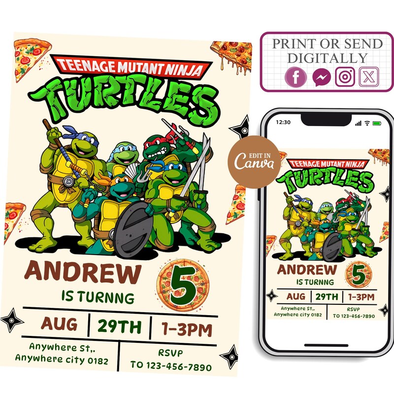 Ninja Turtle Invite - Etsy