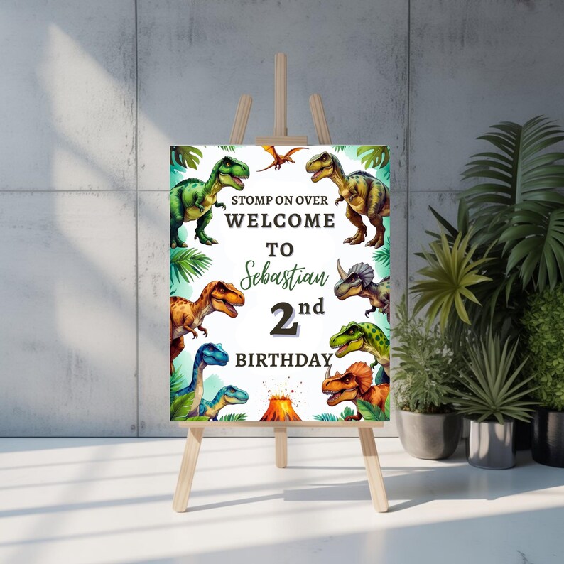 Dinosaur Welcome Sign Canva Template Editable Dino Party Entrance Decor ...