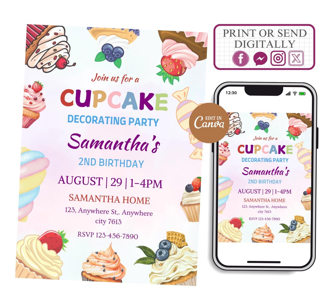 Cupcake Invitation, Instant Download Cupcake Decorating Invitations ...