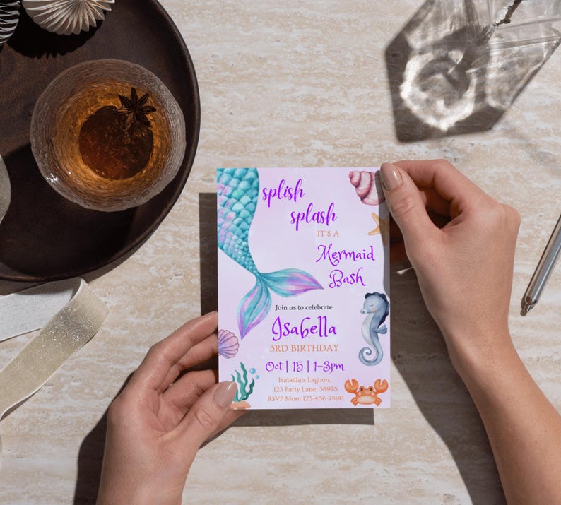 Mermaid Birthday Invitation Editable Canva Instant Download | Under the ...