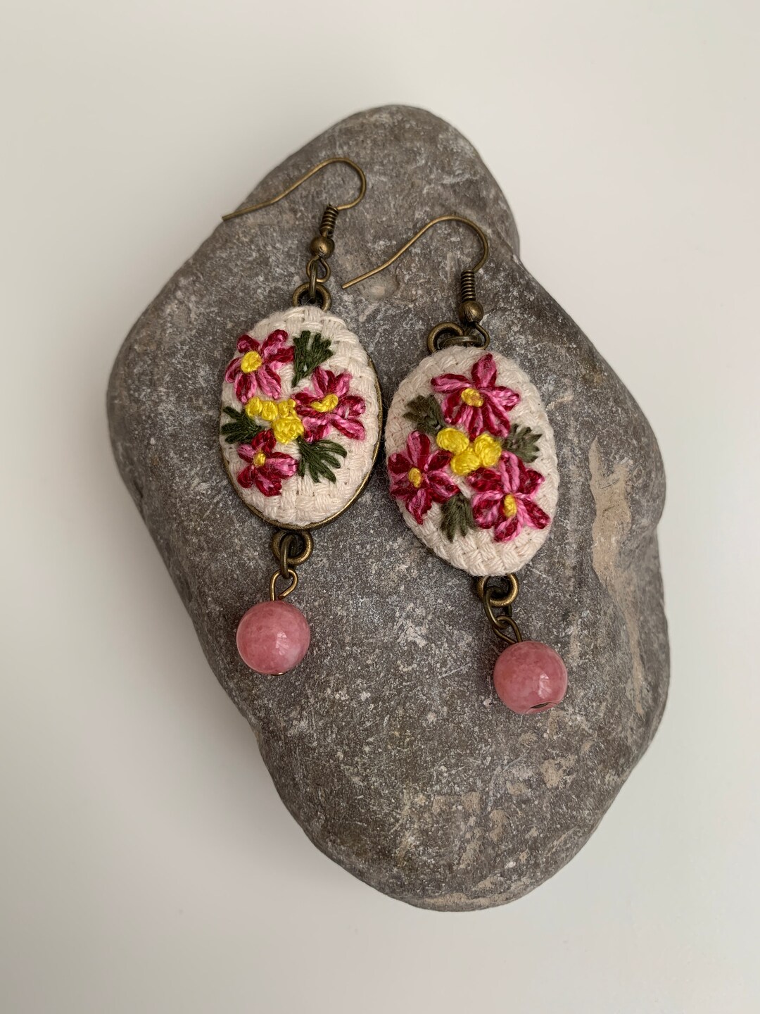 Feminine Earing, Flower Earing, Embroidered Earrings, Vintage Drop ...