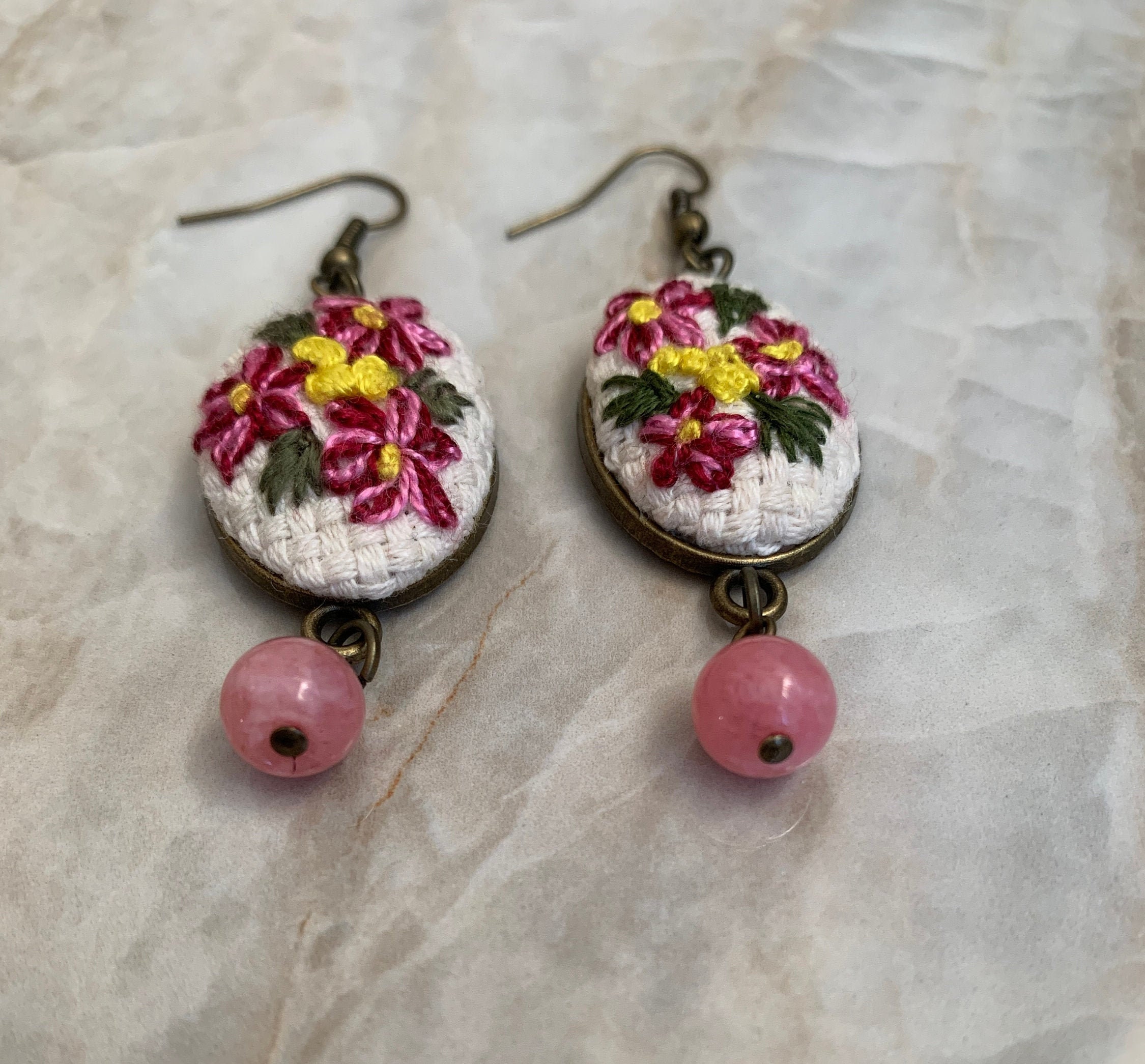 Feminine Earing Flower Earing Embroidered Earrings Vintage - Etsy