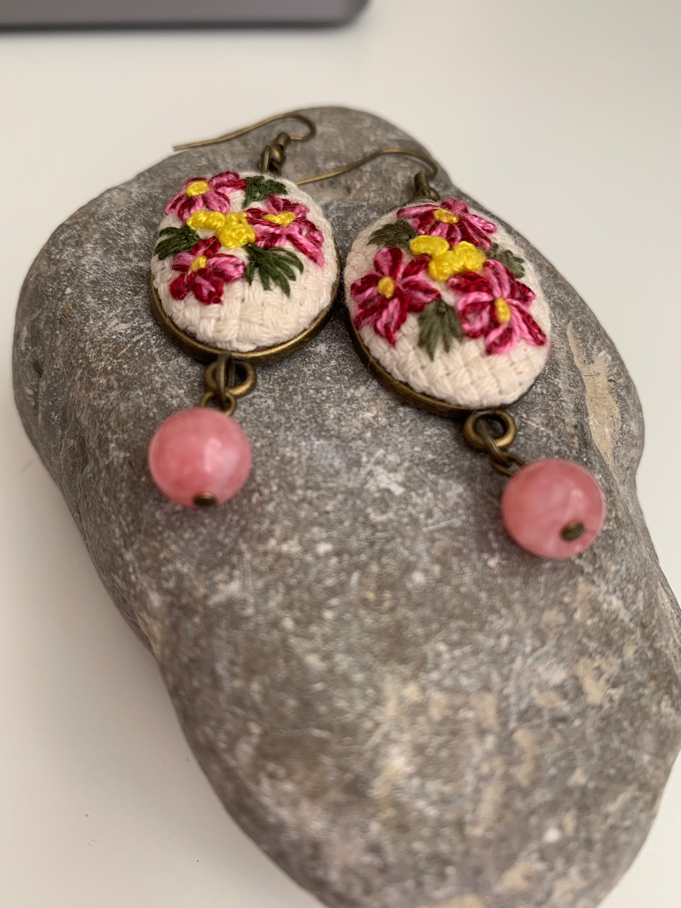 Feminine Earing Flower Earing Embroidered Earrings Vintage - Etsy