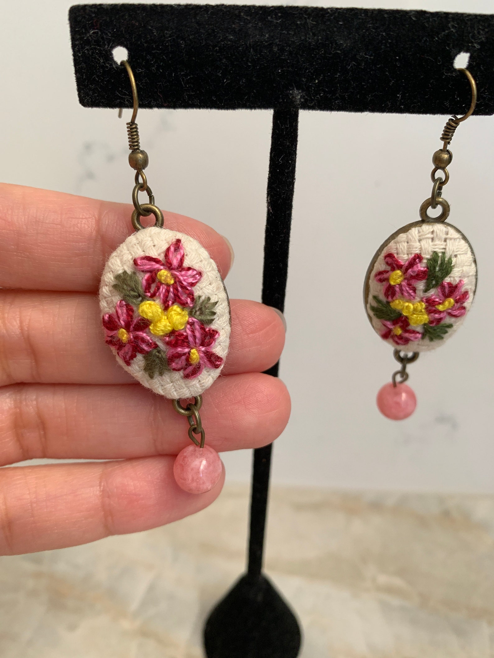 Feminine Earing Flower Earing Embroidered Earrings Vintage - Etsy