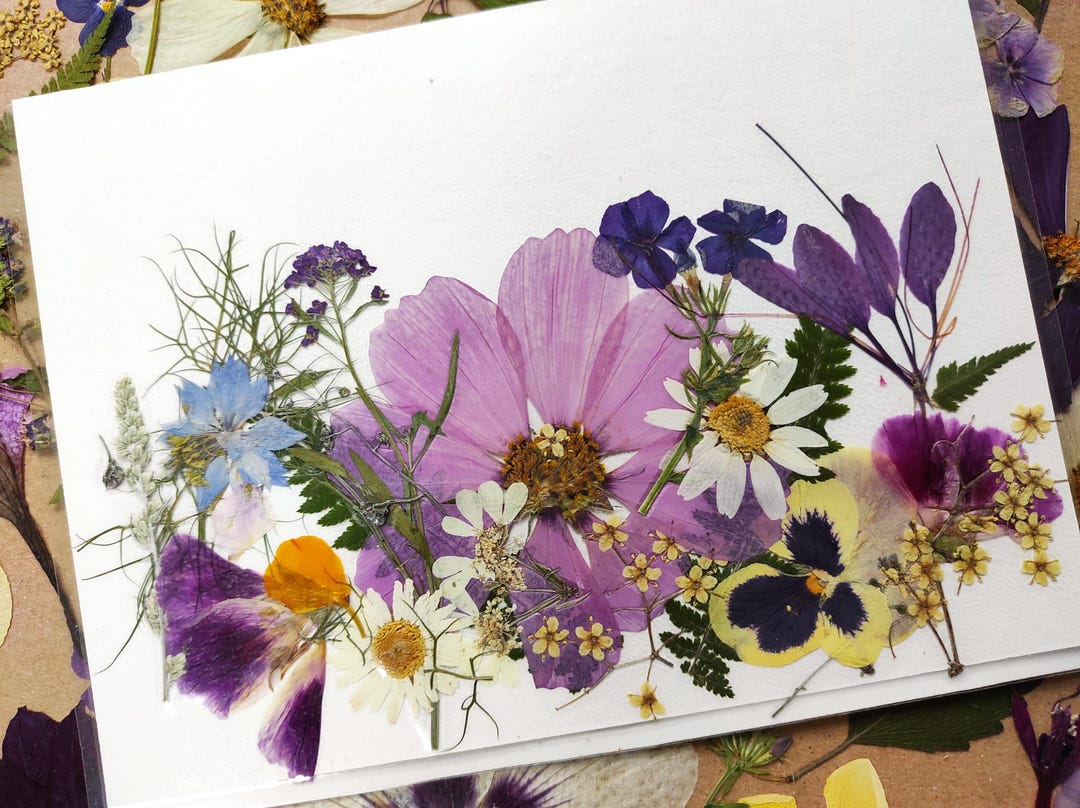 Pressed Flower Cards, Anniversary Card, Flowers Note Card, Pressed ...