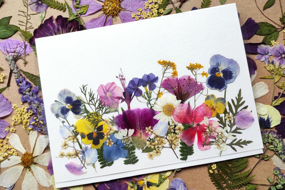 Pressed Flower Cards, Anniversary Card, Flowers Note Card, Pressed ...