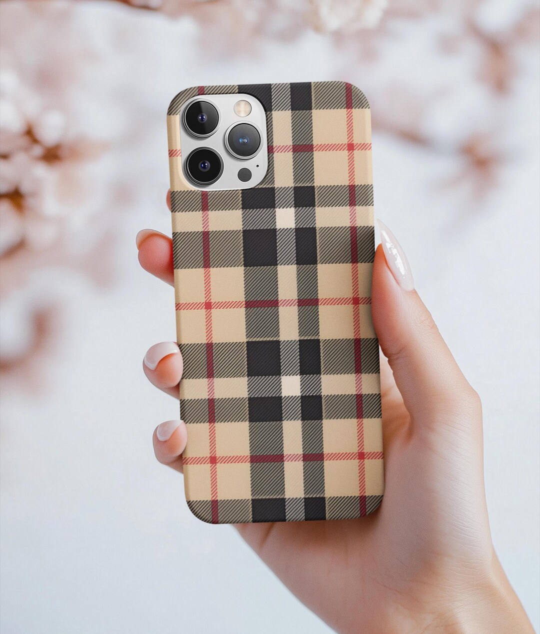 Luxury Phone Case Beige Plaid Aesthetic Phone Case – Trendy Checkered ...