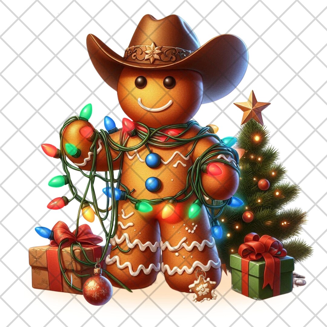 Christmas Gingerbread Man Digital, Christmas Lights Gingerbread Man ...