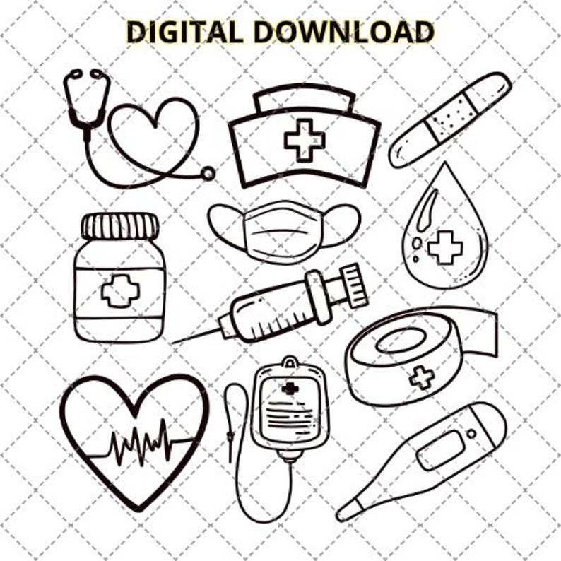 Nurse Doodle SVG PNG Nurse Life Icons Printable Nurse Design Medical ...