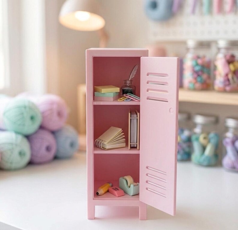 3D Printed Tiny School Storage Cabinet Desk Organizer Miniature Pink ...