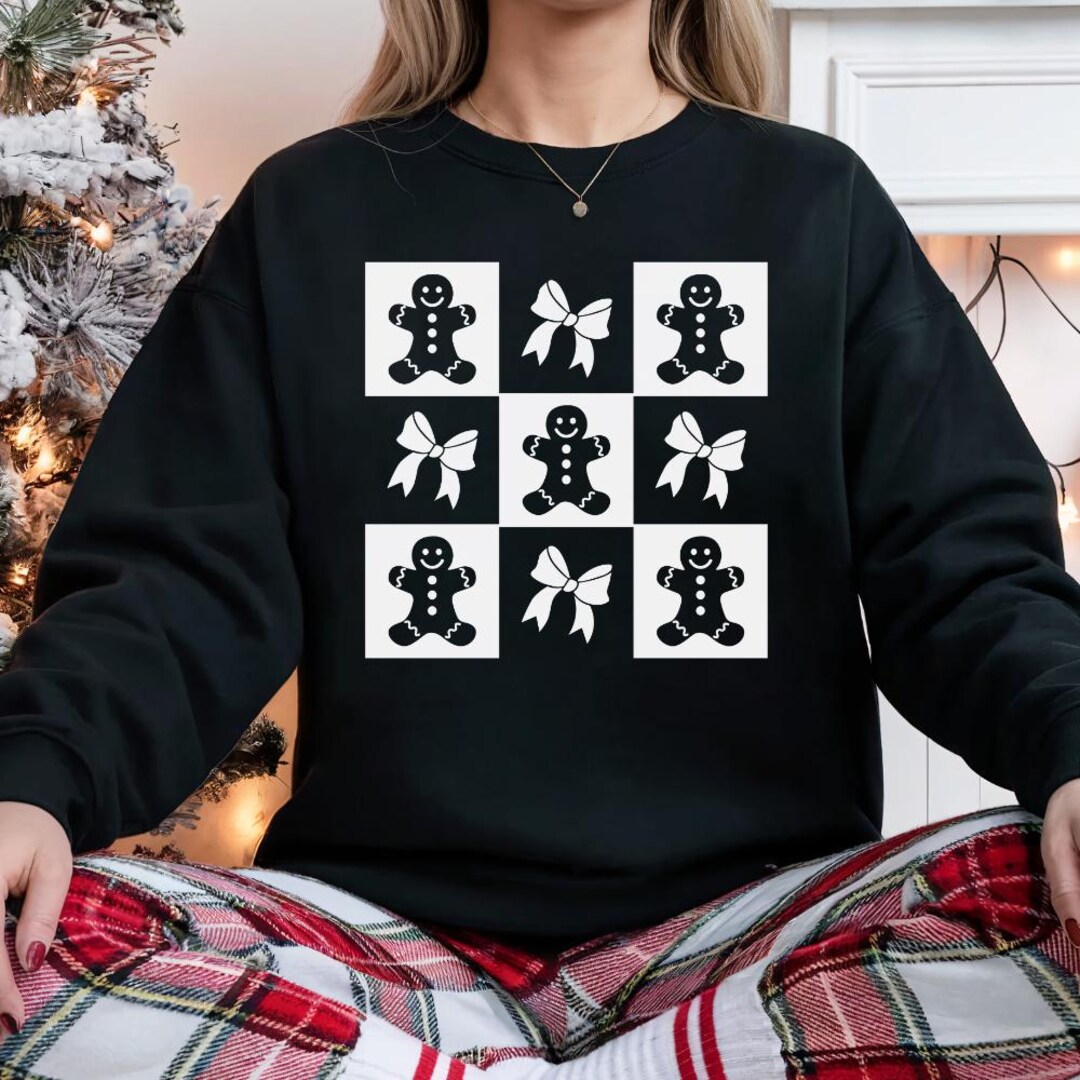 Gingerbread Man Sweatshirt Retro Doodle Holiday Crewneck Retro ...