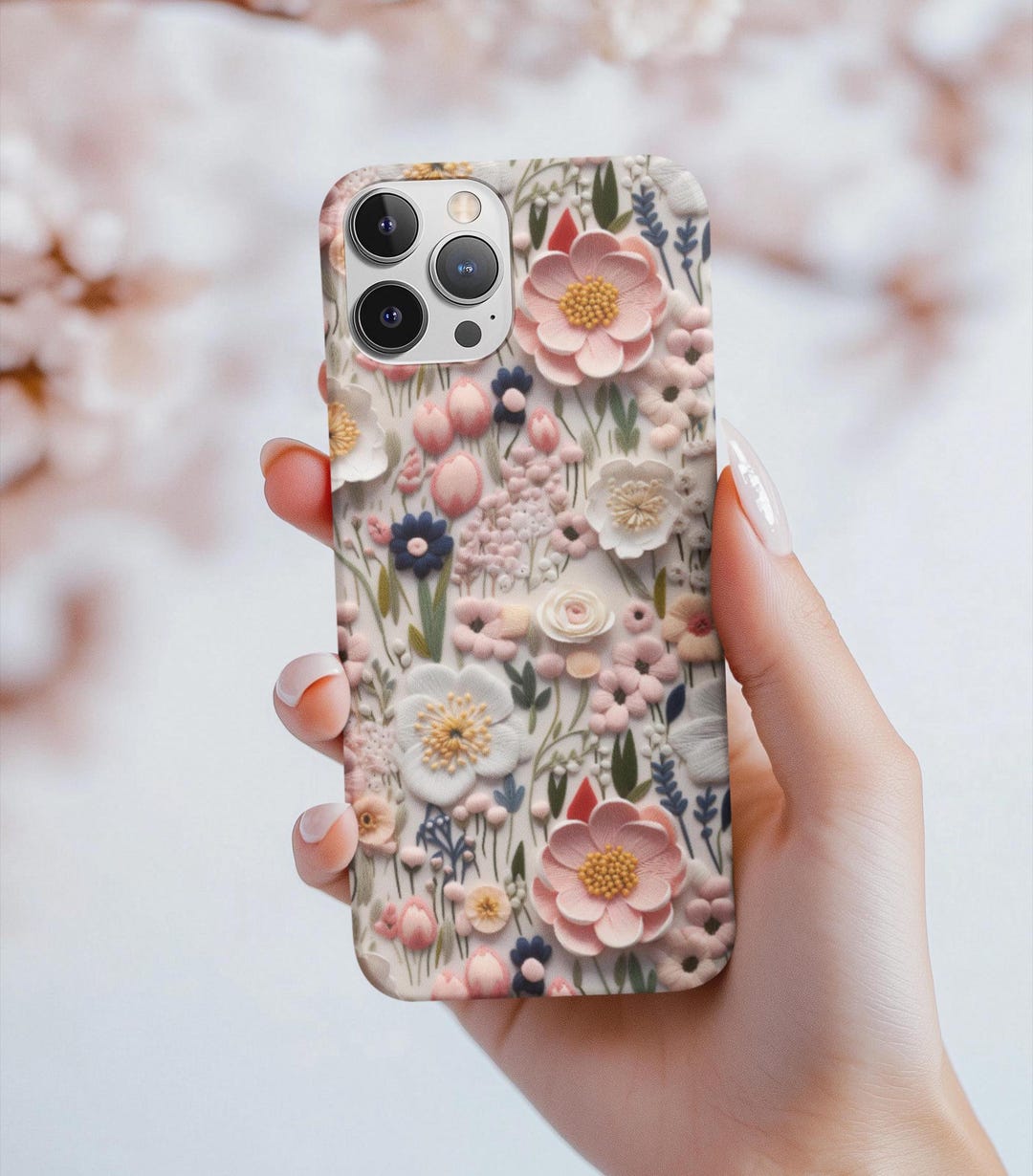 Springtime Blooms on Your Phone 3D Embroidery Stylish Floral Phone Case ...