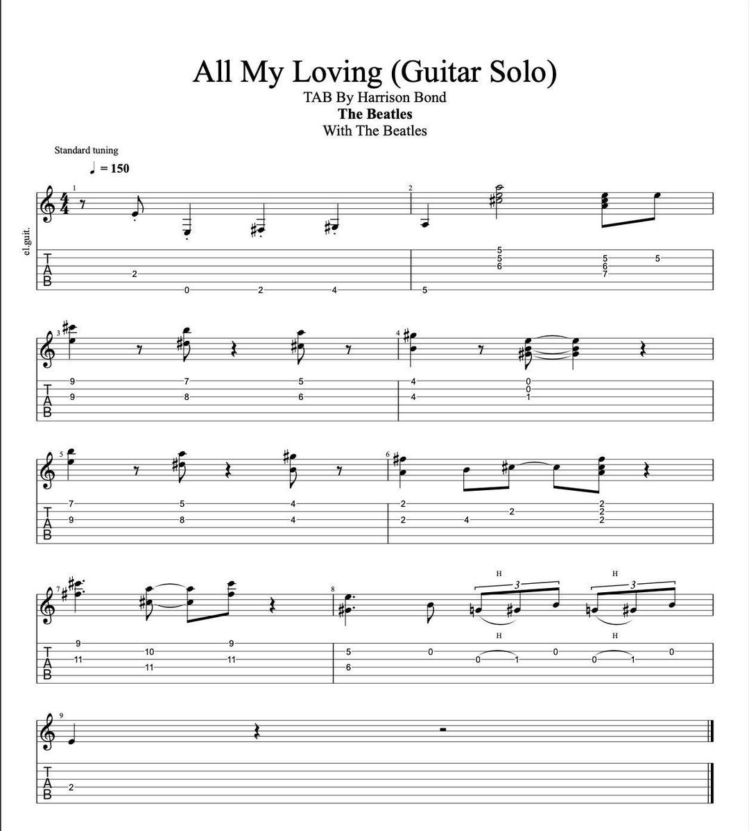 The Beatles - 'all My Loving' Guitar Solo (with Audio) - Etsy